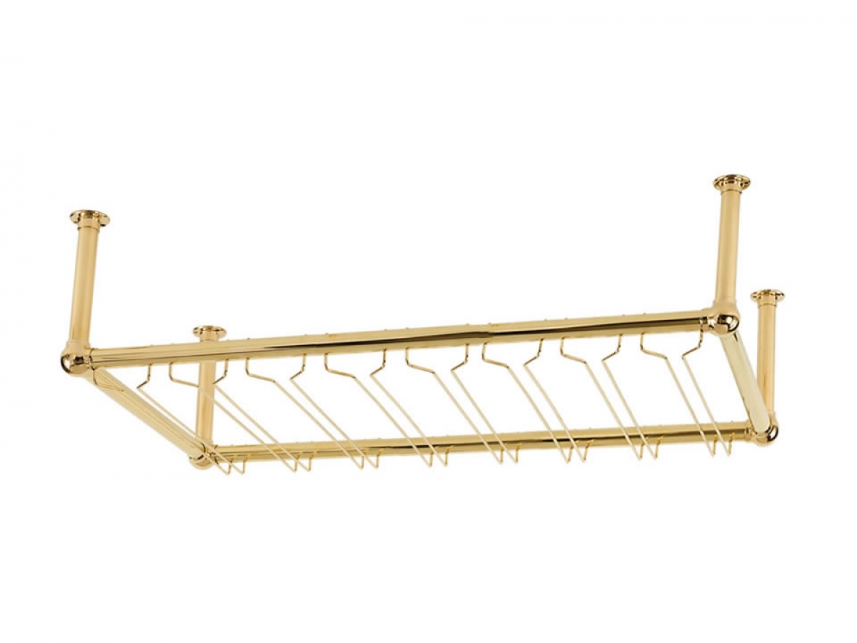 Model OHGR-4 Coated Polished Brass Overhead Bar Glass Rack | ESP Metal ...